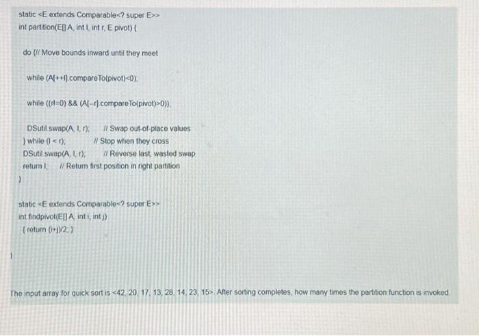 Solved static > int partition(El A, int intre pivot) { do | Chegg.com