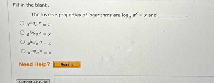 Solved Fill in the blank. The inverse properties of | Chegg.com