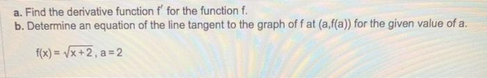 Solved a. Find the derivative function f′ for the function | Chegg.com