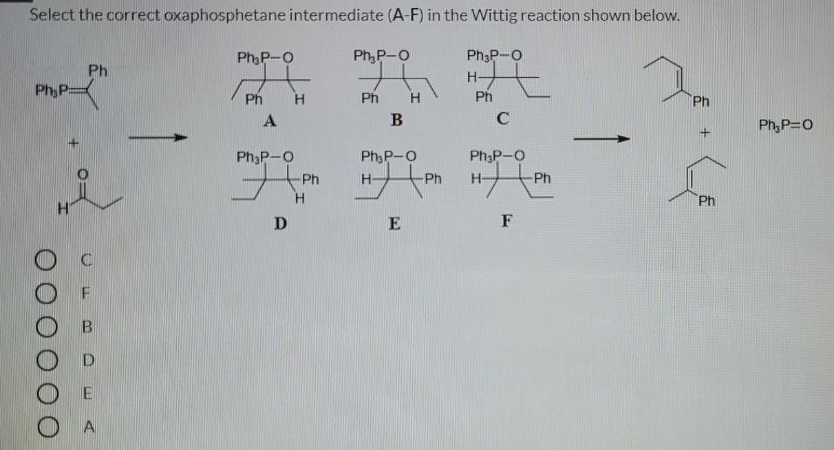 Solved Select the correct oxaphosphetane intermediate (A-F) | Chegg.com