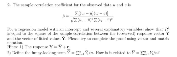 Solved 2 The Sample Correlation Coefficient For The