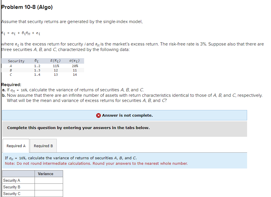 Solved Problem 10-8 (Algo)Assume that security returns are | Chegg.com