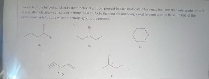 Solved For each of the following identify the functional | Chegg.com
