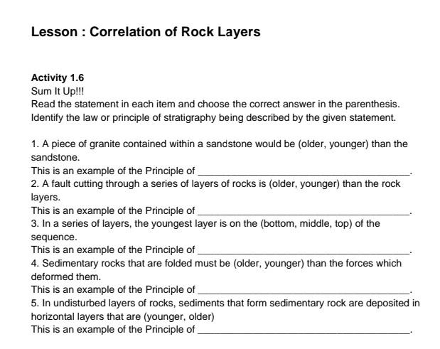 Solved Lesson: Correlation of Rock Layers Activity 1.6 Sum | Chegg.com