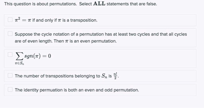 Solved This question is about permutations. Select ALL | Chegg.com