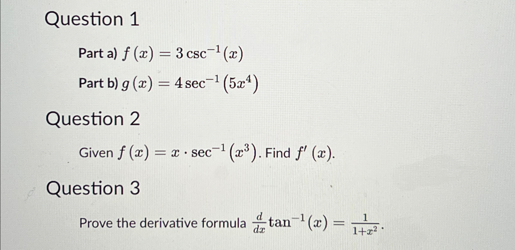 Solved Question 1part A Fx3csc 1xpart 