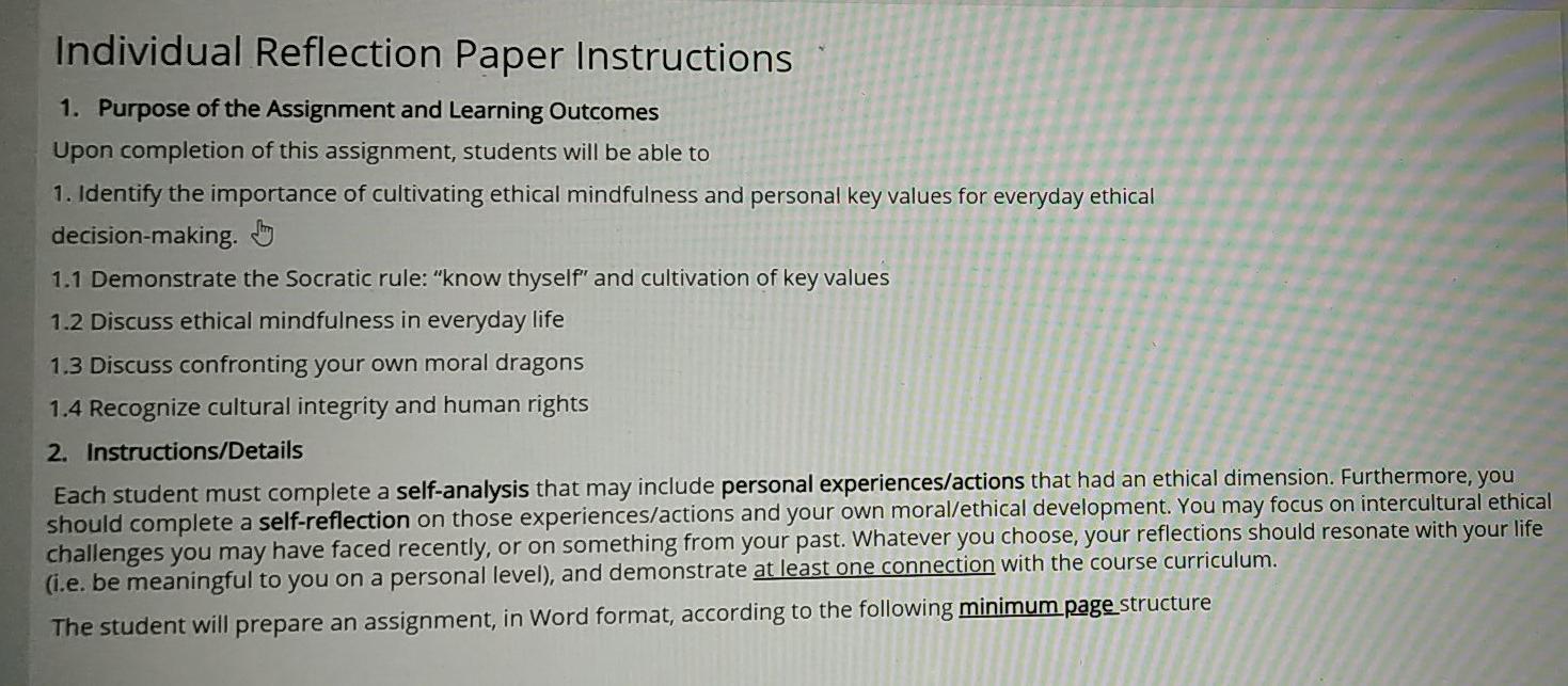 Solved Individual Reflection Paper Instructions 1. Purpose | Chegg.com