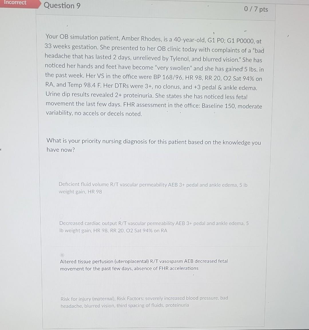Solved Your OB simulation patient, Amber Rhodes, is a | Chegg.com
