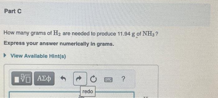 Solved How many grams of H2 are needed to produce 11.94 g of | Chegg.com