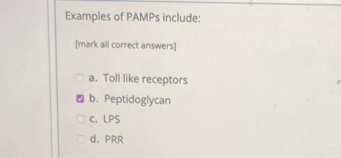 Solved Examples of PAMPs include: [mark all correct answers] | Chegg.com