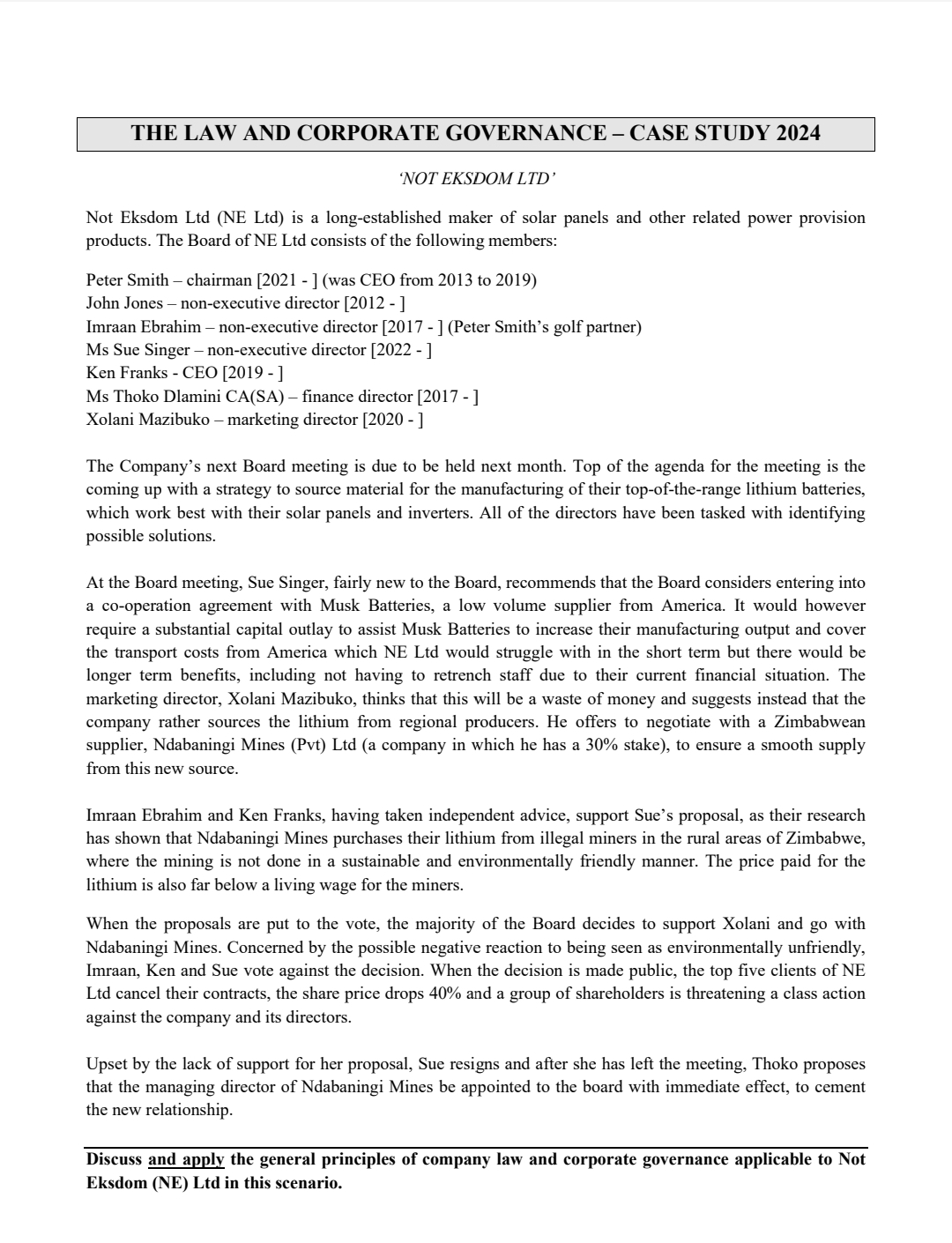 Solved THE LAW AND CORPORATE GOVERNANCE - ﻿CASE STUDY | Chegg.com