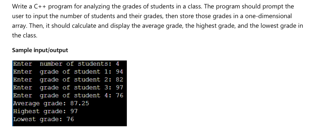 Solved Write a C++ ﻿program for analyzing the grades of | Chegg.com