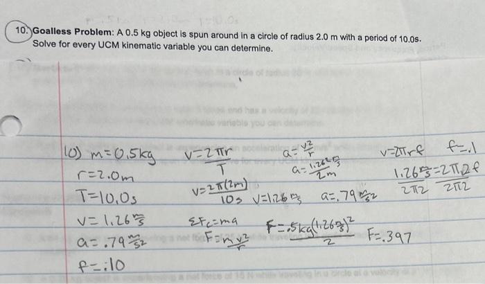 Solved 10.) Goalless Problem: A 0.5 kg object is spun around | Chegg.com
