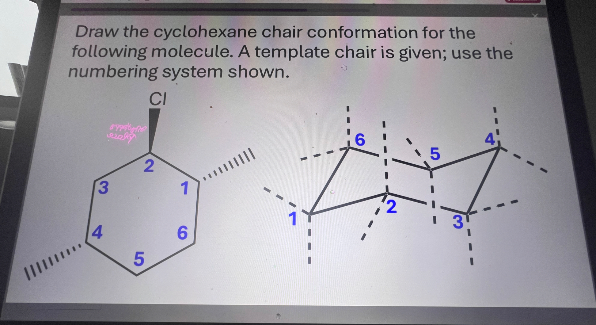 Solved Draw the cyclohexane chair conformation for the | Chegg.com