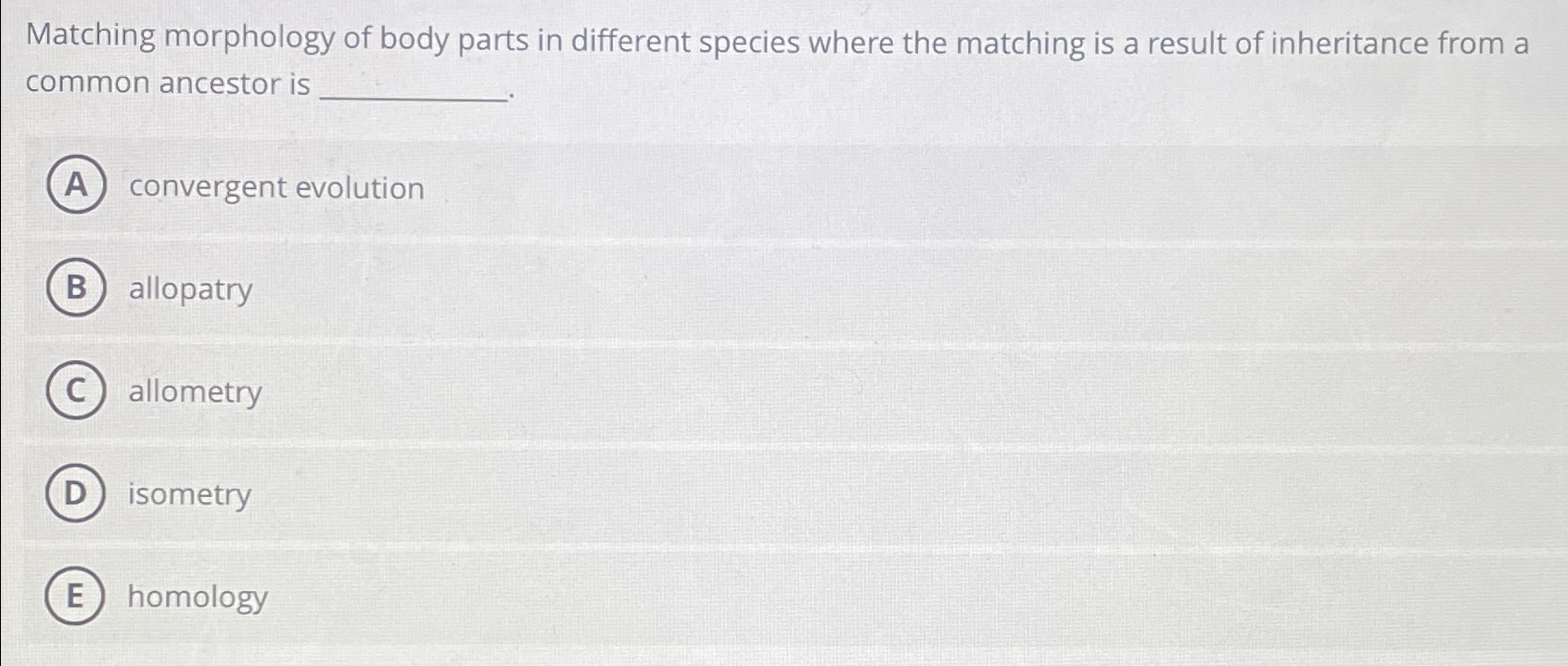 Solved Matching morphology of body parts in different | Chegg.com