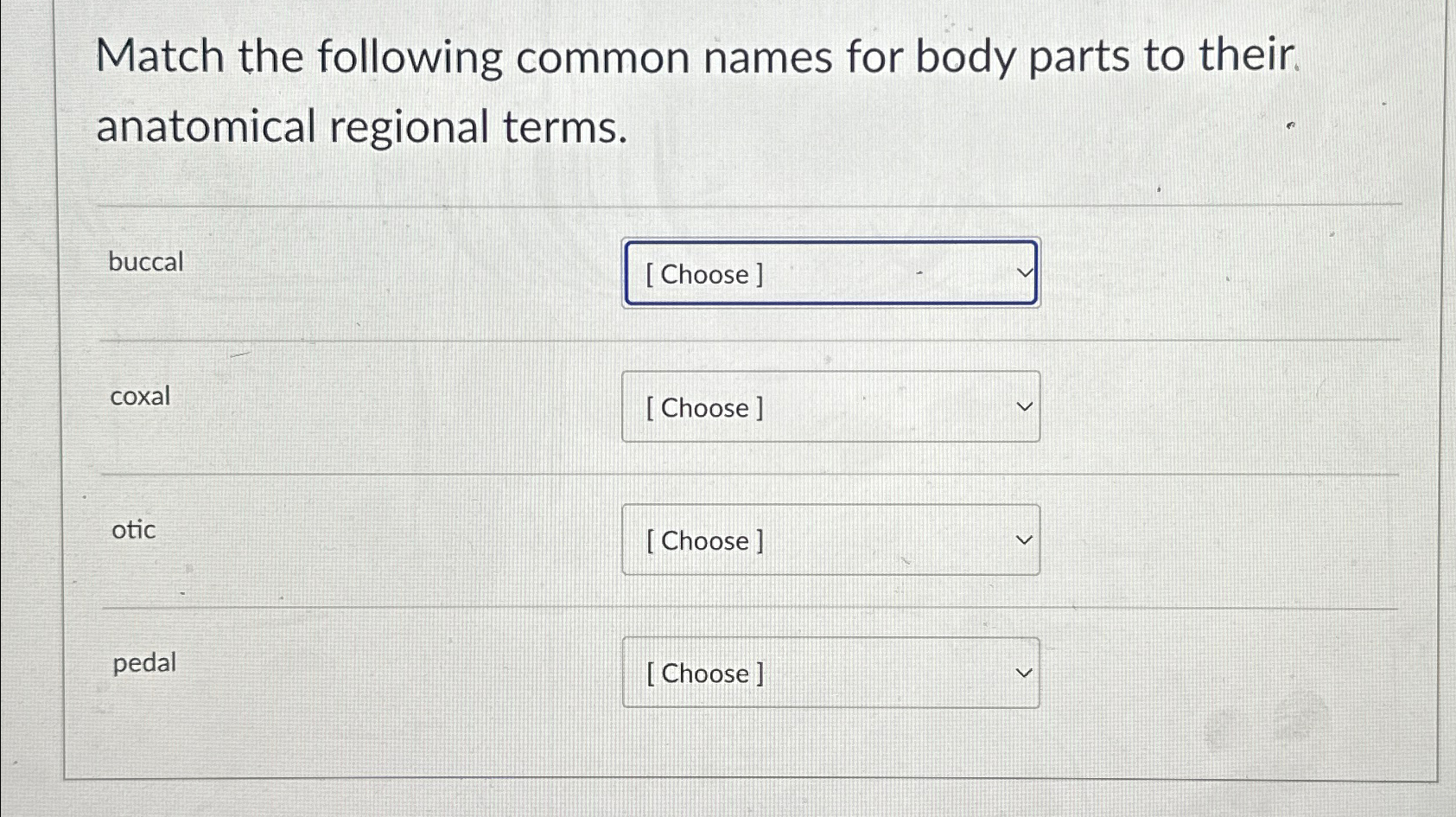 Solved Match the following common names for body parts to | Chegg.com