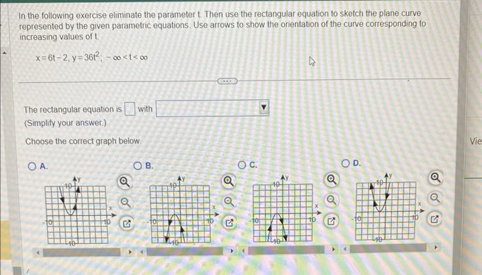 Solved In the following exercise eliminate the parameter t. | Chegg.com