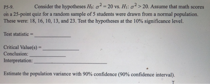 Solved Consider the hypotheses Ho: a = 20 vs. H1: a> 20. | Chegg.com