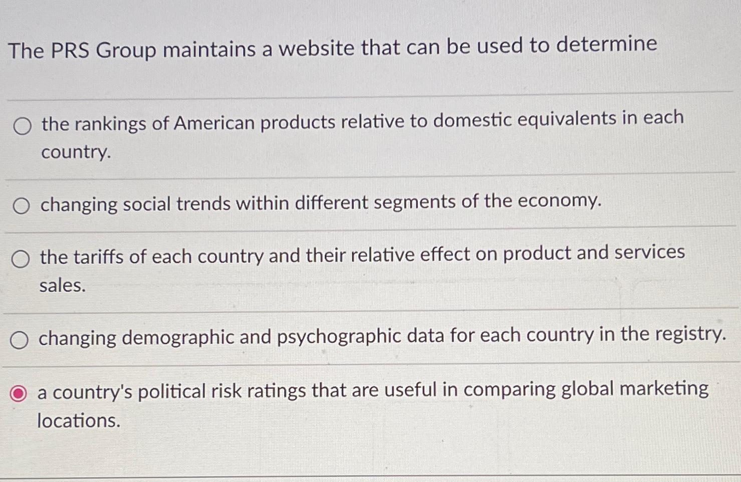 Solved The PRS Group maintains a website that can be used to | Chegg.com