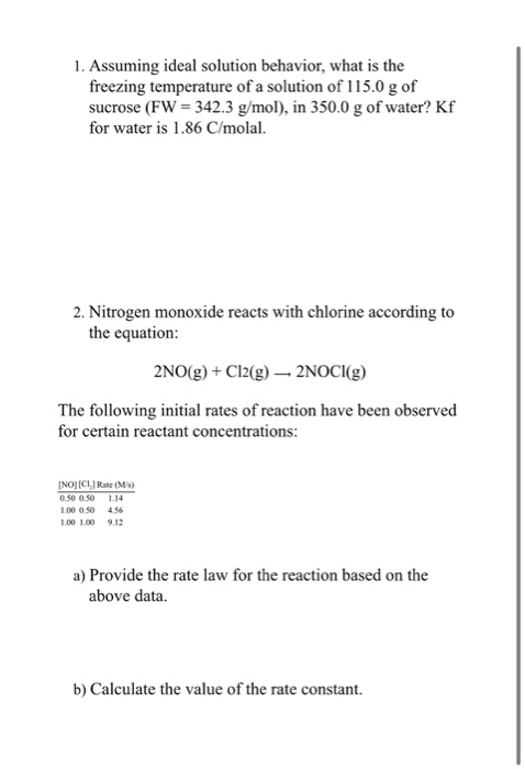 Solved 1. Assuming ideal solution behavior, what is the | Chegg.com