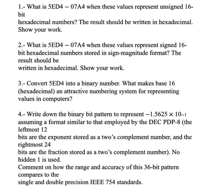 Solved 1.- What is 5ED4−07A4 when these values represent | Chegg.com