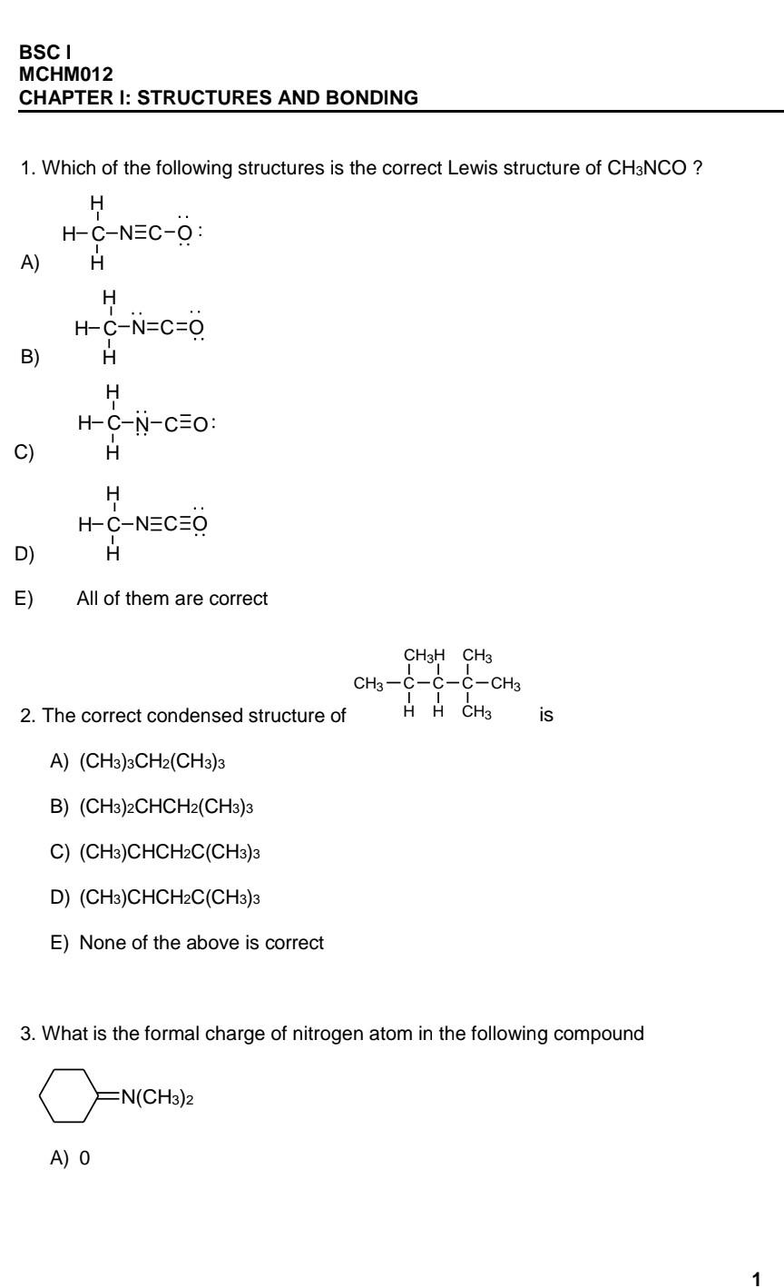 Solved 1. Which of the following structures is the correct | Chegg.com