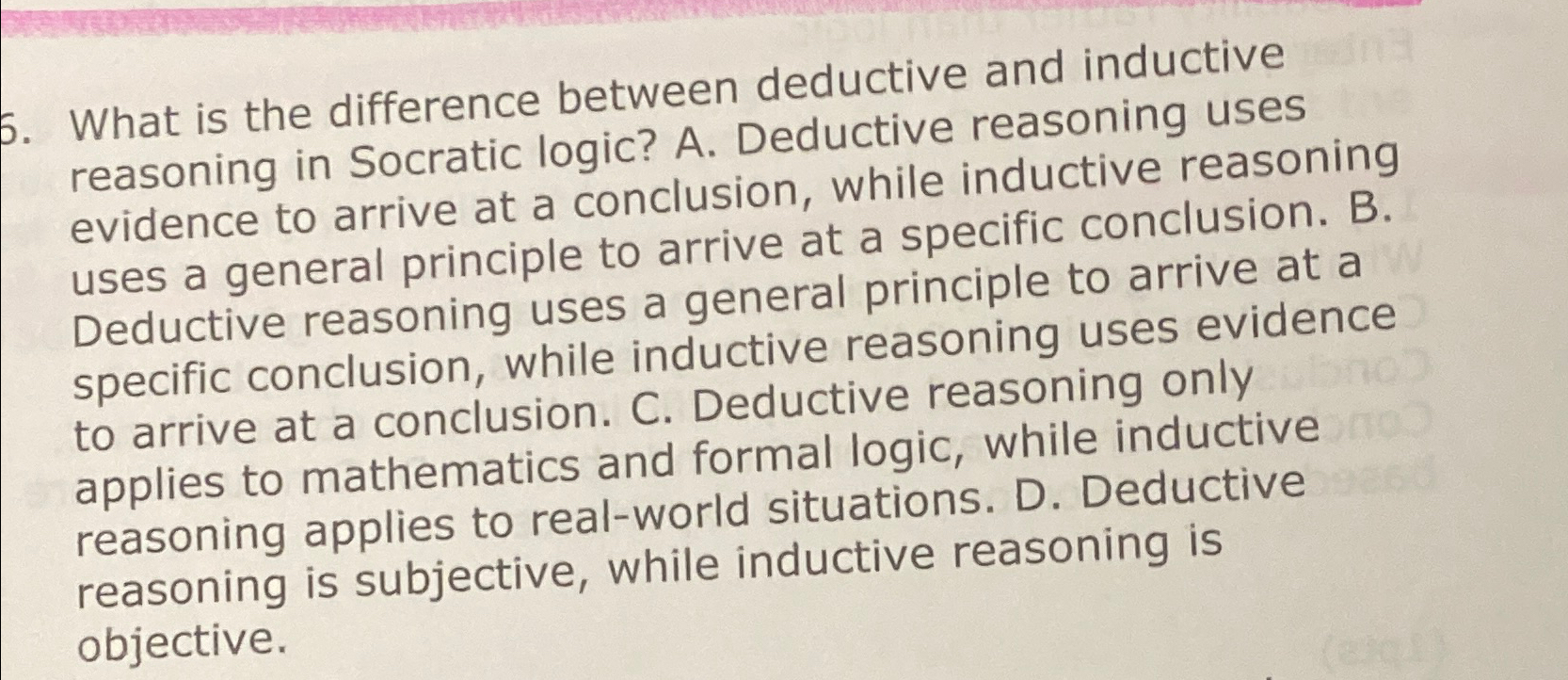 Solved What is the difference between deductive and | Chegg.com