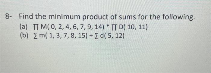 Solved Find the minimum product of sums for the following. | Chegg.com