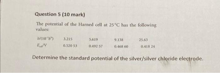 Solved The potential of the Harned cell at 25∘C has the | Chegg.com