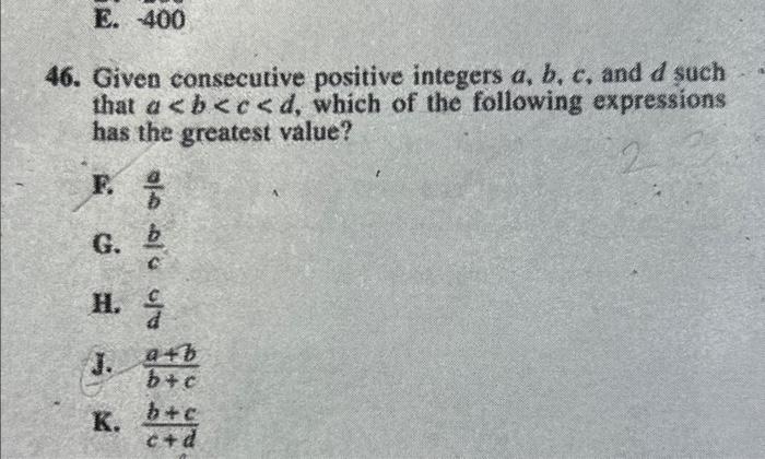 Solved E. 400 46. Given consecutive positive integers a,b,c, | Chegg.com