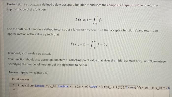 Solved The function trapezium, defined below, accepts a | Chegg.com