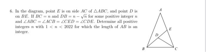 Solved 6. In the diagram, point E is on side AC of AABC, and | Chegg.com