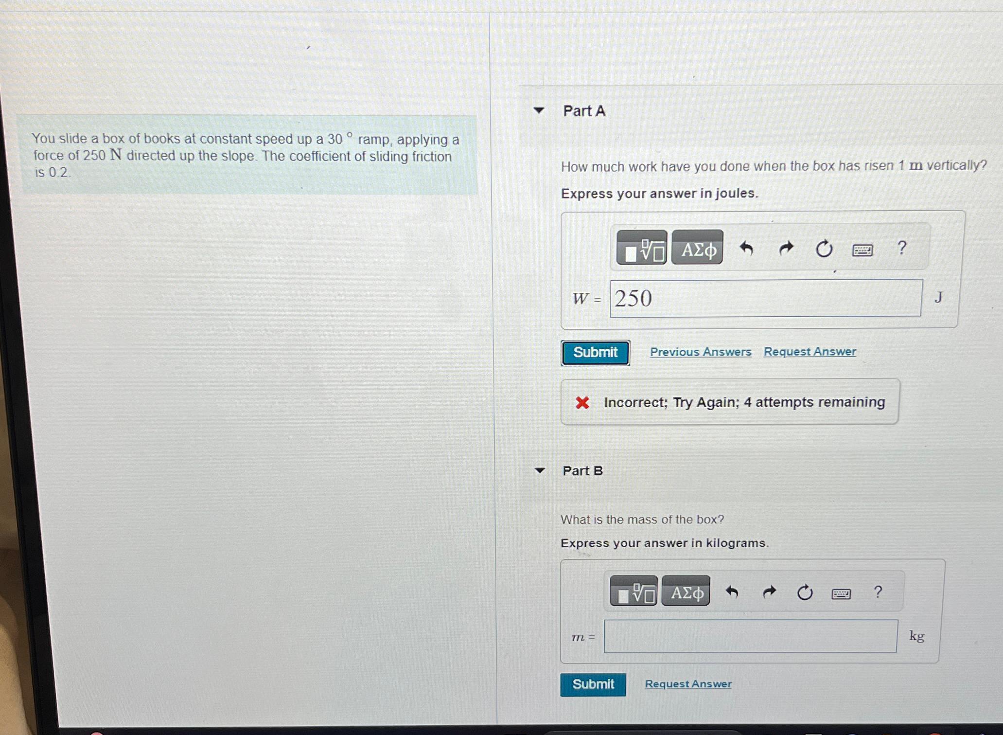 Solved You slide a box of books at constant speed up a 30° | Chegg.com