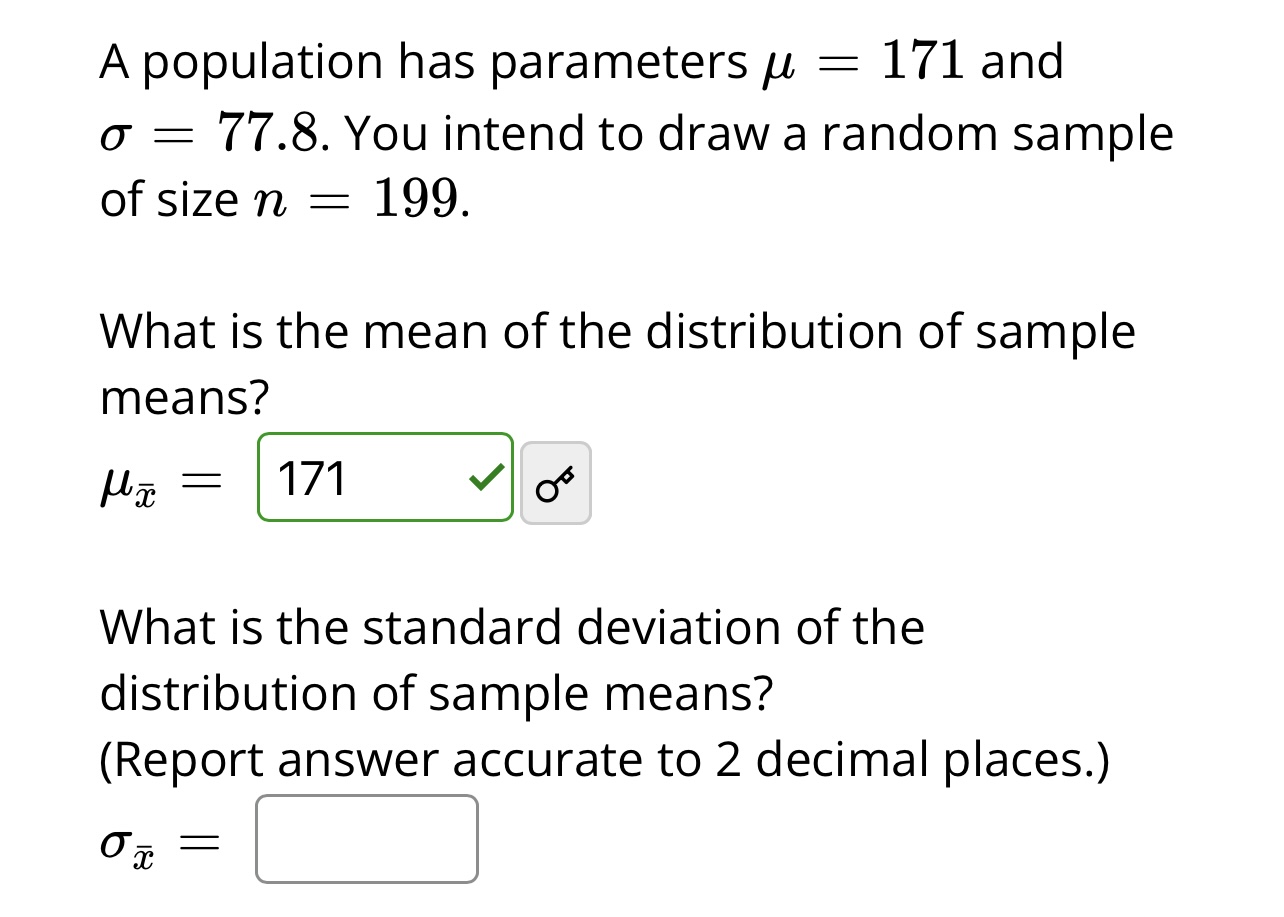 Solved A population has parameters μ=171 ﻿andσ=77.8. ﻿You | Chegg.com
