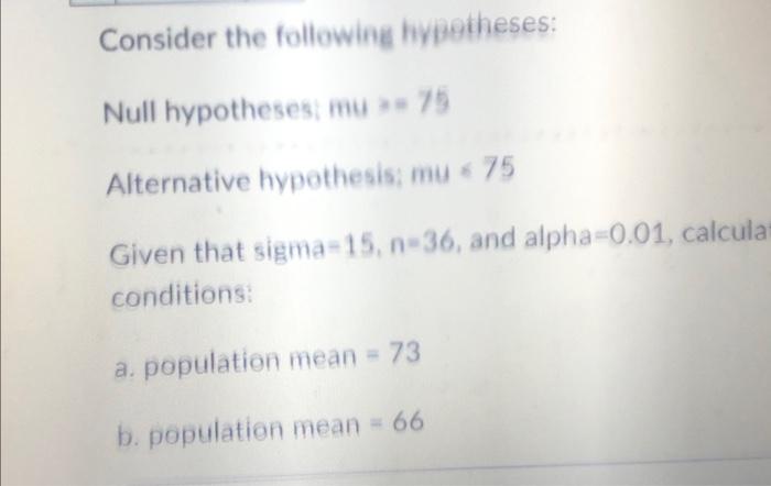 Solved Consider the following hrpetheses: Null hypotheses; | Chegg.com
