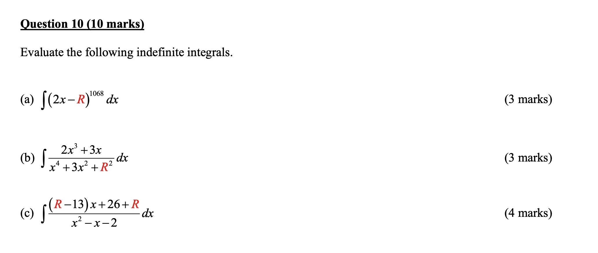 Solved Question 10 (10 ﻿marks)Evaluate the following | Chegg.com
