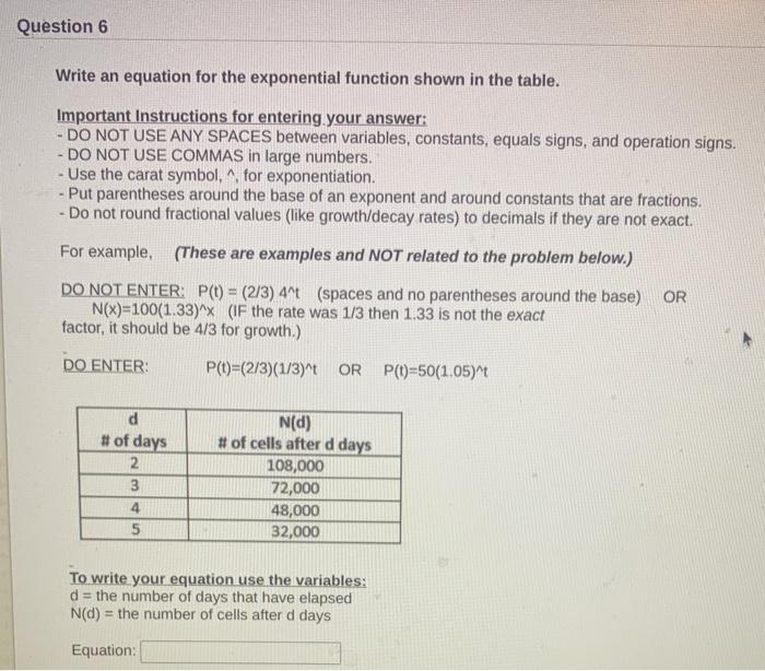 Solved Question 6 Write an equation for the exponential | Chegg.com