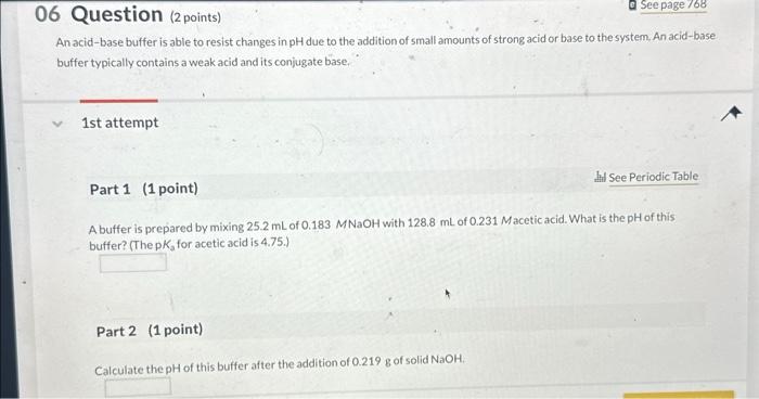 Solved An acid-base buffer is able to resist changes in pH | Chegg.com