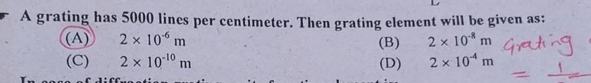 Solved A Grating Has 5000 Lines Per Centimeter Then Grating