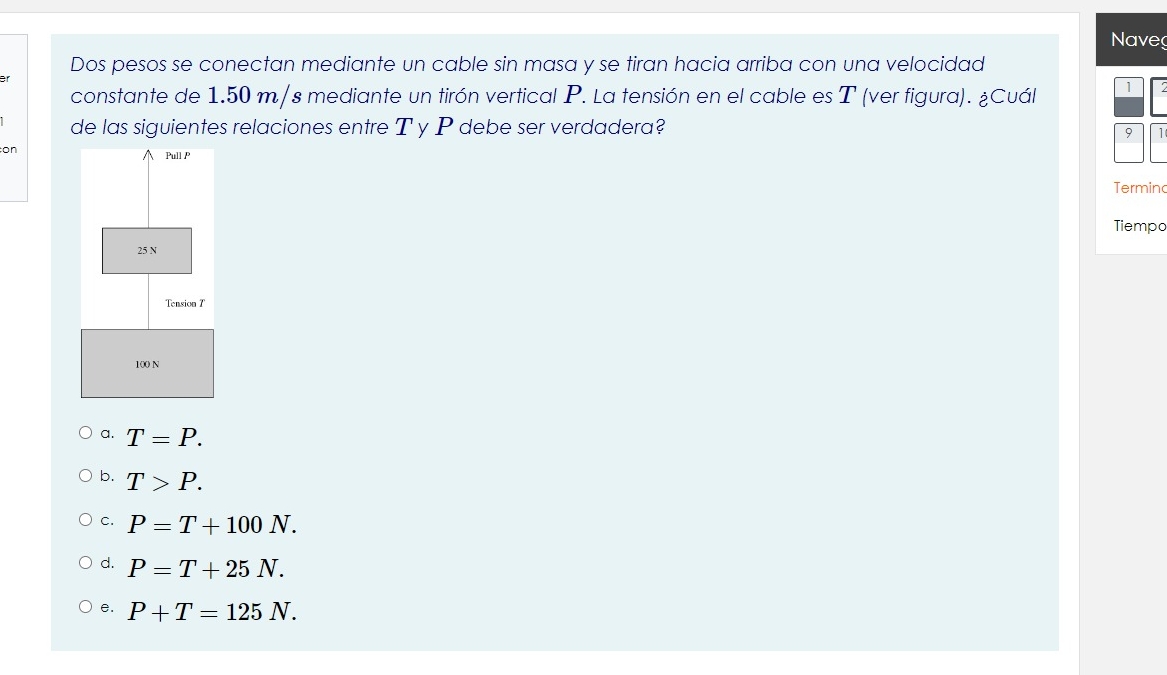 Solved Dos pesos se conectan mediante un cable sin masa y se | Chegg.com