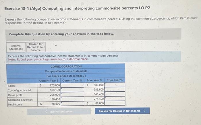 Solved Exercise 13-4 (Algo) Computing and interpreting | Chegg.com
