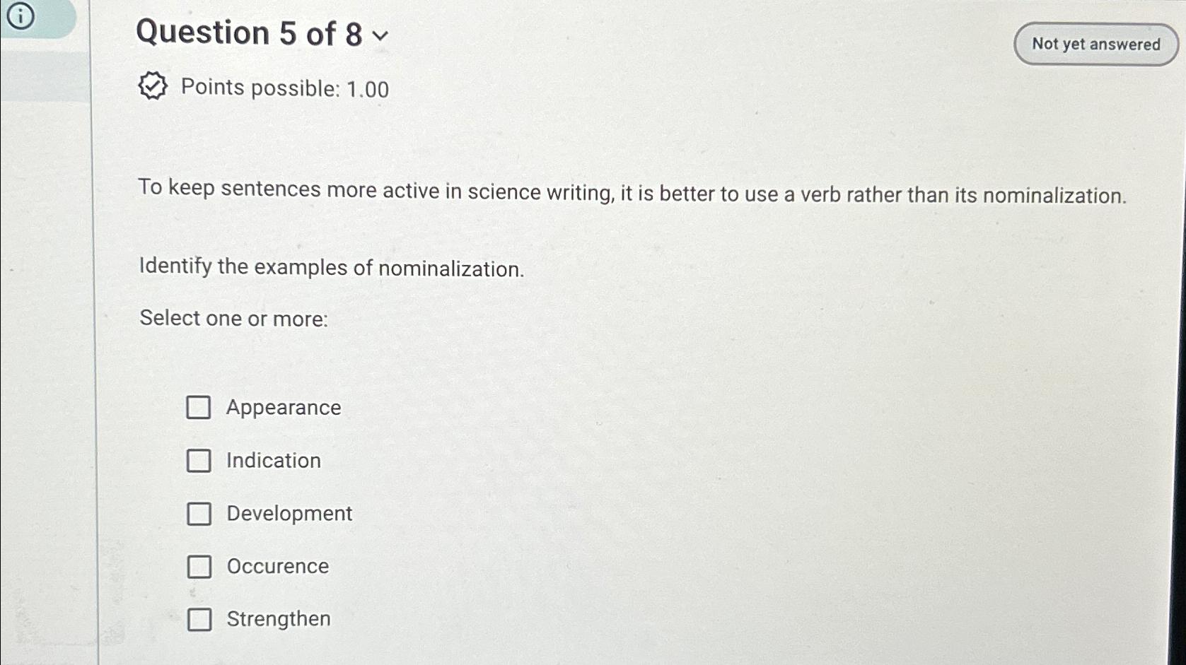 Solved Question 5 ﻿of 8vvPoints possible: 1.00To keep | Chegg.com