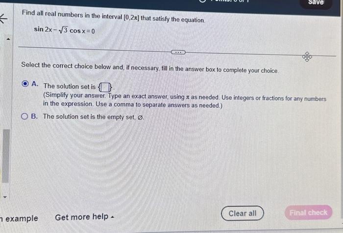 Solved Find all real numbers in the interval [0,2π] that | Chegg.com