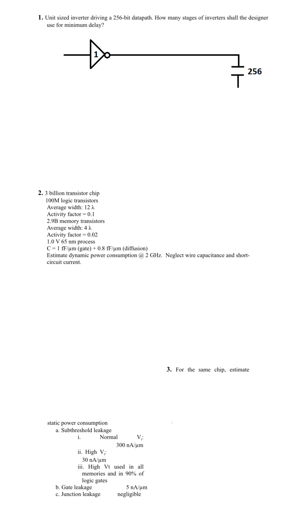 Solved Unit sized inverter driving a 256-bit datapath. How | Chegg.com