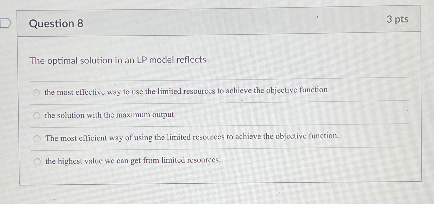 Solved Question 83 ﻿ptsThe optimal solution in an LP model | Chegg.com