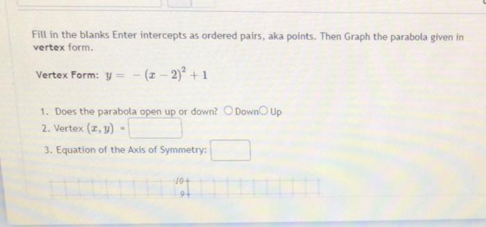 Solved Fill in the blanks Enter intercepts as ordered pairs, | Chegg.com