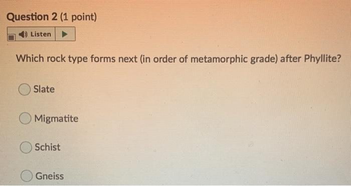 Solved Question 1 (1 point) 4 Listen Metamorphic facies is a | Chegg.com