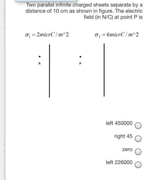 Solved Two parallel infinite charged sheets separate by a | Chegg.com