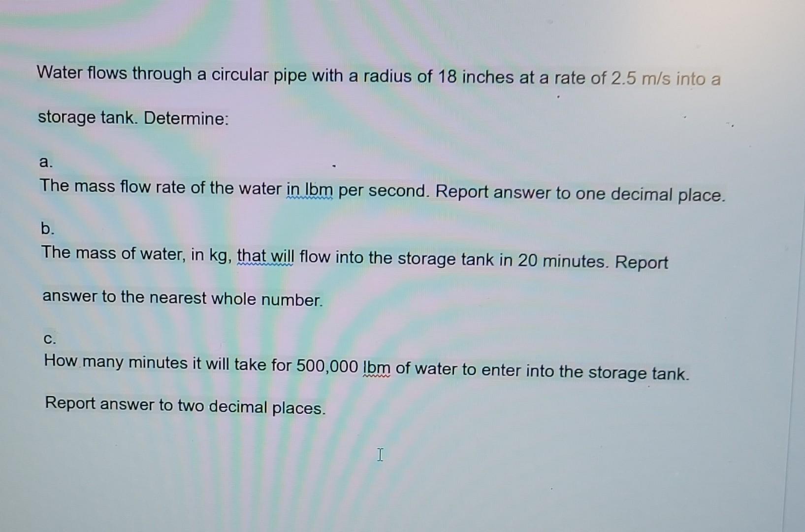 Solved Water flows through a circular pipe with a radius of | Chegg.com