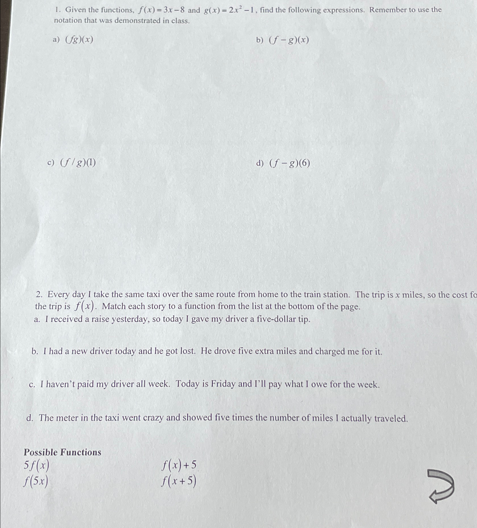 Solved Given the functions, f(x)=3x-8 ﻿and g(x)=2x2-1, ﻿find | Chegg.com